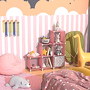 HOMIDEC 6-Cube Storage Shelf, Storage Bookcase Bookshelf with Metal Hammer, Storage Cubes Organizer Cabinet for Kids, Closet, Bedroom, Bathroom, (11.8x11.8x11.8 inch), Light Pink