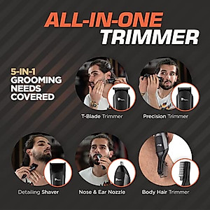 Fagaci Gentle with Skin 5 in 1 Hair Trimmer, Waterproof Ball Trimmer for Men with Turbo Speed, Quick Charge Body Hair Trimmer for Facial, Pubic, Groin, Electric Hair Beard Trimmer for Men Professional