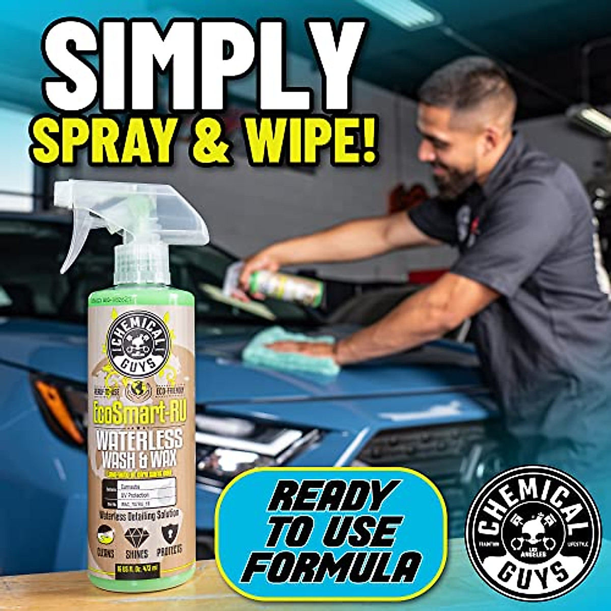 Chemical Guys WAC_707RU_16 EcoSmart Waterless Car Wash & Wax Ready To Use, Safe for Cars, Trucks, SUVs, Motorcycles, RVs & More, 16 fl oz