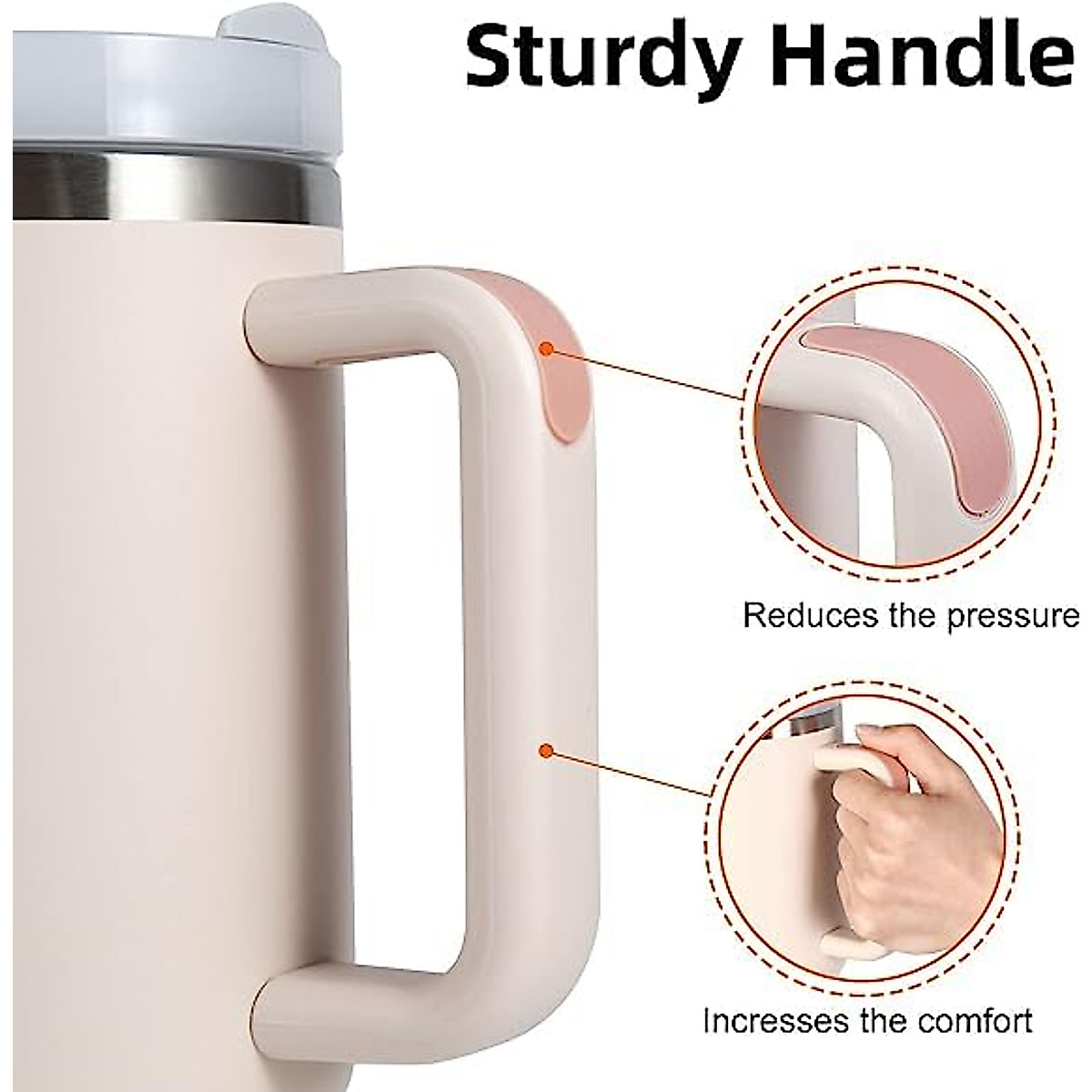 RaepperHan 40oz Car Travel Mug With Handle And Straw Lid | Stainless Steel Insulated Mug | Hot & Cold Drink Mug, Fitness & Sports Mug (White),RZSB01