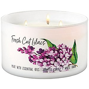 Bath and Body Works White Barn 3 Wick Low Profile Scented Candle Fresh Cut Lilacs 14.5 Ounce with Essential Oils