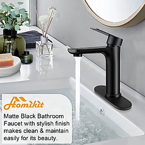 Homikit Bathroom Faucets, Black Bathroom Sink Faucet for 1 Hole or 3 Holes, Matte Black Faucet for Bathroom Sink with Pop Up Drain & Supply Hoses, Stainless Steel Single Handle RV Vanity Basin Faucet