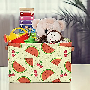 Fabric Storage Bins Watermelon Seed Cherry Small Shelf Basket With Handles Decorative Cubes Box Organizer Containers for Shelves Home Office Decor