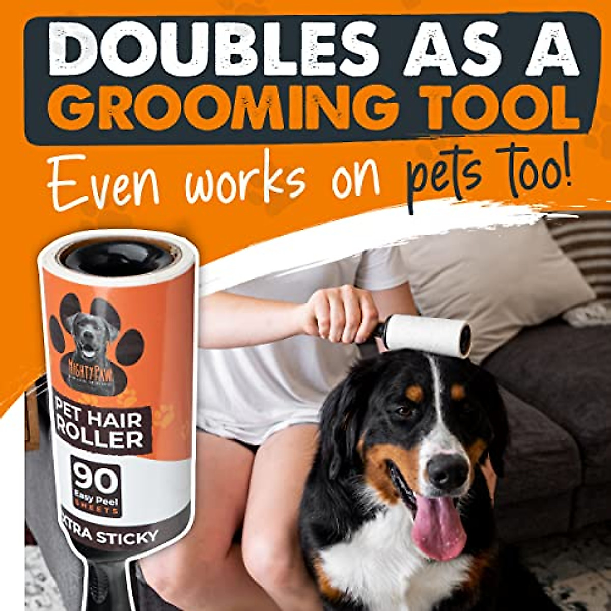 Mighty Paw Pet Hair Roller (5 Lint Roller Refills) | Extra Sticky Lint Rollers for Pet Hair. Travel Pet Lint Roller. Pet Hair Remover for Clothes, Pet Fur Remover. Dog Hair Remover for Couch Furniture