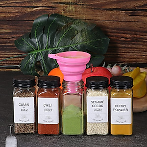 48 Pcs Glass Spice Jars with Labels and Black Lids 4oz Spice Container Set Seasoning Bottles with Blank and Printed Labels, Shaker Lids, Collapsible Funnel and Brush Included