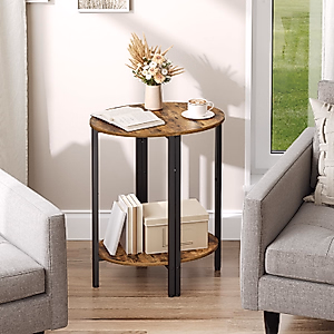 YATINEY End Tables Set of 2, Half Round Side Tables, Half Moon Table, 2-Tier Nightstands with Open Shelves, Accent Table, Entryway Table for Living Room, Bedroom, Rustic Brown ET07L2BR