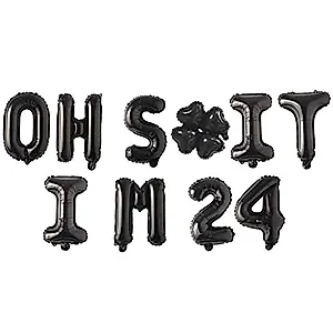 Oh I’m 24! Latex Balloons 16 Inch Black Hallo Twenty Five Cheers to 24 Years Old Theme Decor for Man Woman Happy 24th Birthday Party Photo Studio Prop Flag Decorations Favors Supplies