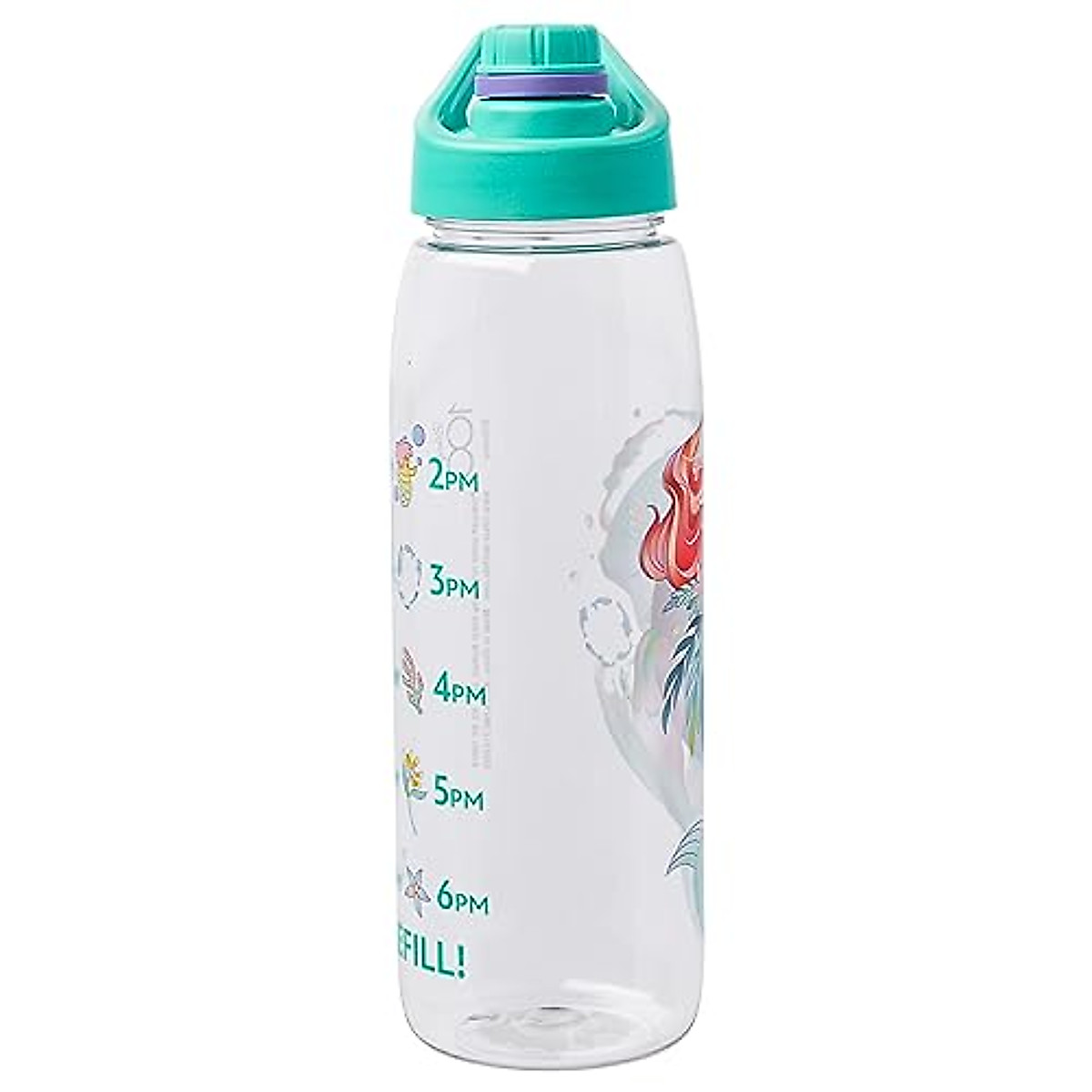 Silver Buffalo Disney The Little Mermaid Ariel Hydration Tracker Schedule Water Bottle With Screw-On Lid, 28 Ounces