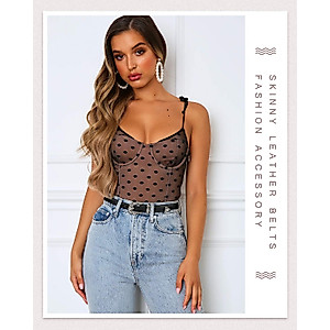 SUOSDEY Black Women Western Skinny Leather Belts Adjustable Fashion Thin Waist Belt for Dresses With Vintage Buckle