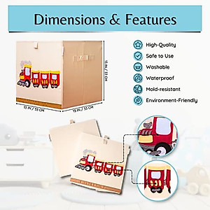 Product 4 Kids - Washable Toy Box Storage Cube, Canvas Toy Chest Organizer Foldable Kids Toy Storage Organizers for Child's Bedroom or Playroom -13x13x13 Inch (Train)