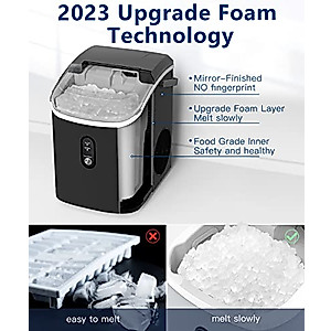 Kndko Nugget Ice Maker Countertop,34lbs/Day,Portable Crushed Ice Machine,Self Cleaning with One-Click Design & Removable Top Cover,Soft Chewable Pebble Ice Maker for Home Bar Camping RV,Black Basic