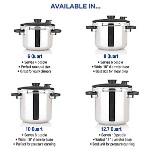 Zavor EZLock Stove Top Pressure Cooker 10 Quart - Canning Ready, Stainless Steel, Multi Pressure Levels, Easy Locking, Induction Ready, 4 Jar Canning Capacity, Digital Cookbook & Steamer Basket