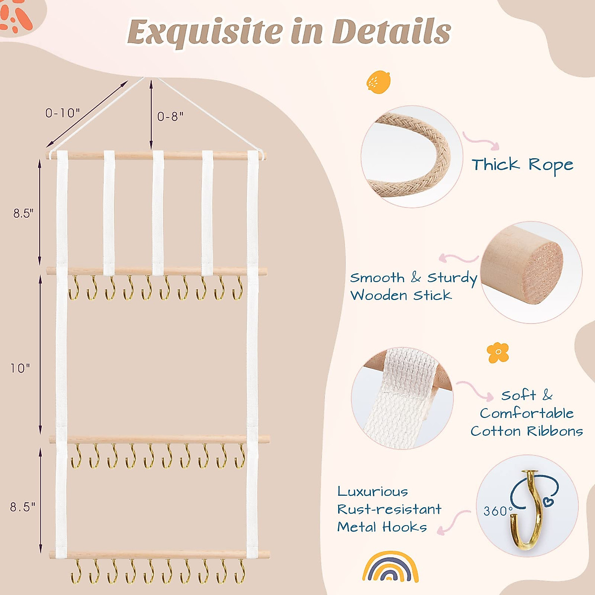 POVETIRE Baby Headbands Holder, Hair Bows Organizer for Baby Girls Hair Accessories Storage Hanging Display Stand for Wall Room Nursery Decor