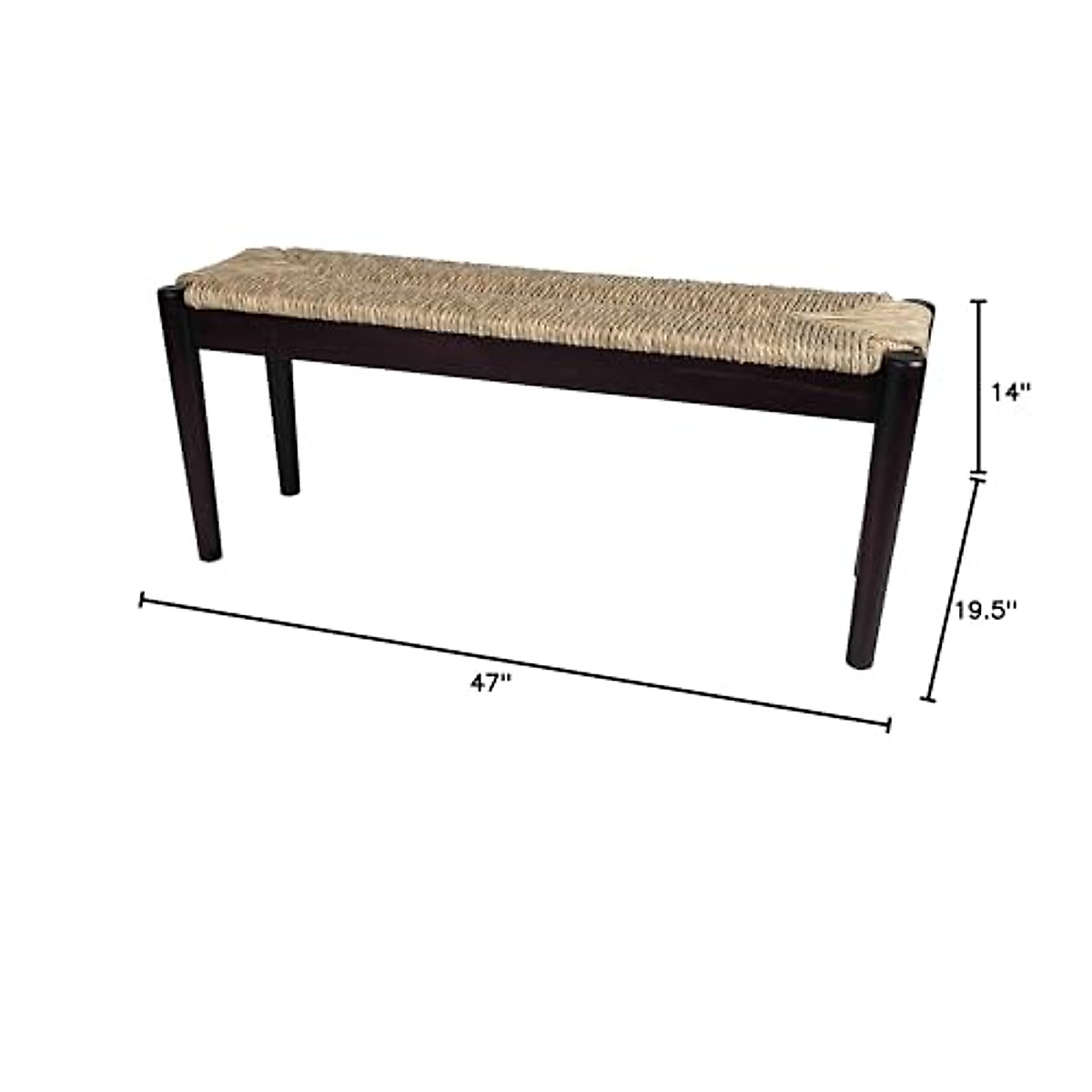 Unknown1 Indoor/Outdoor Seagrass Bench Black Finish Frame Solid Acacia Rubberwood