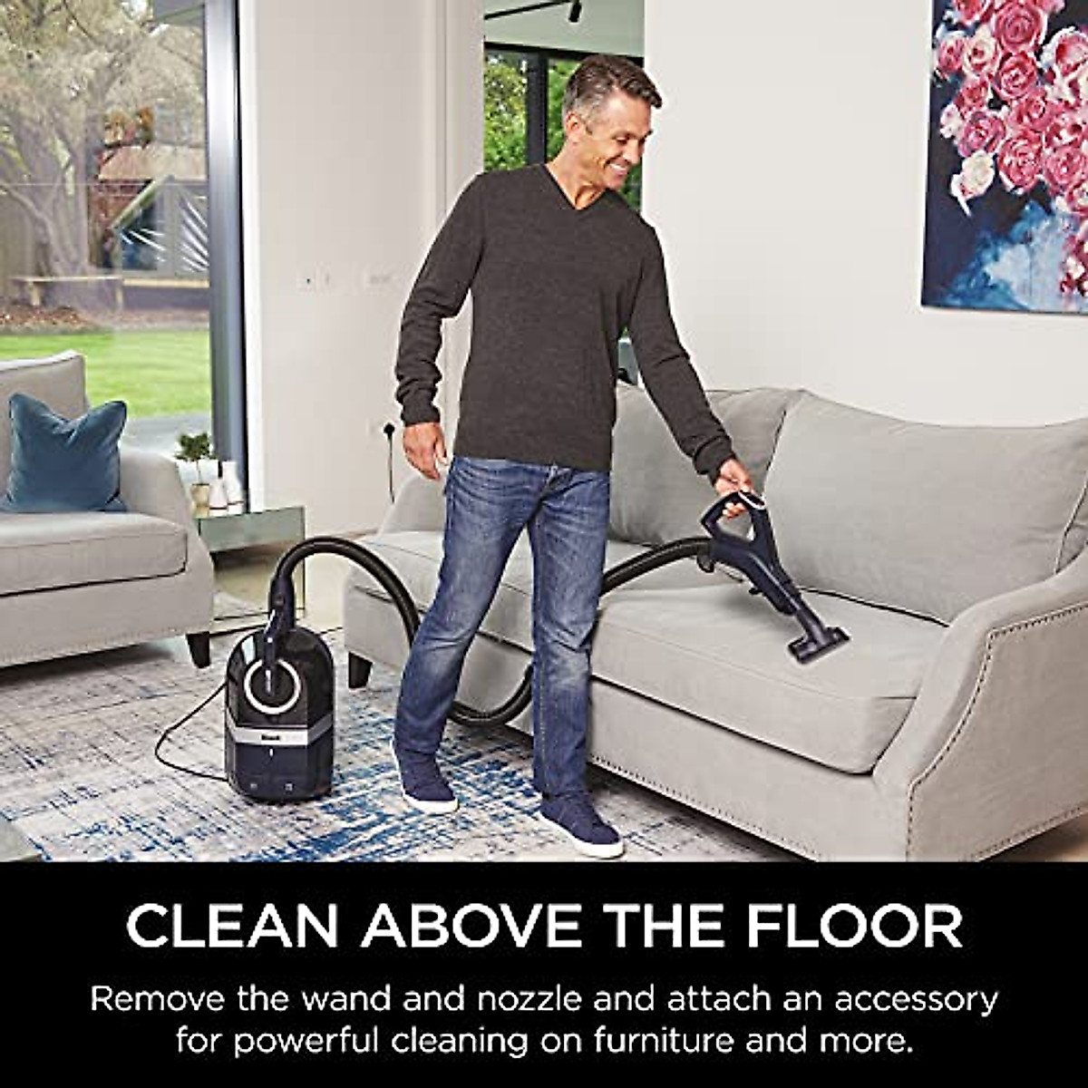 Shark CZ351 Pet Canister Vacuum, Bagless, Corded with Self-Cleaning Brushroll & PowerFins, Navy & Silver
