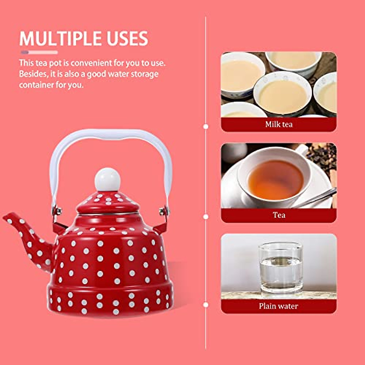 HEMOTON Kettle Stovetop Enameled Teapot Chinese Style Heating Water Kettle with Handle Large Capacity Hot Water Kettle Kitchen Teapot for Stovetop Induction Cooker （ Red ） Red Tea Kettle