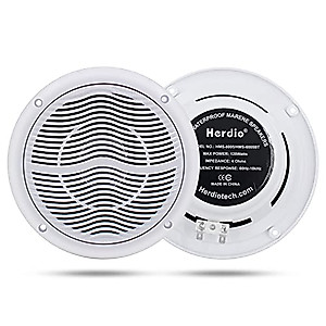 Herdio Marine Radio and Speakers Set Compatable with Bluetooth, Marine Gauge Head Unit+6.5 Inch Marine Flush Wall Mount Ceiling Speakers+Rubber Flexible Mast FM AM Antenna White