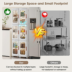 PIBEIBUK 3-Tiers Slim Bathroom Storage Cabinet, Plastic Narrow Storage Organizer with Doors and Shelves, Movable Waterproof Bathroom Floor Cabinet for Small Spaces, Kitchen, Laundry, Office, Bedroom