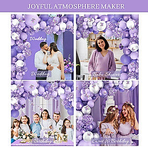Pateeha Baby Shower Decorations for Girl 140 Pcs Purple Balloon Garland Kit Lavender Metallic Purple Silver Balloon Arch 12 Pcs Butterfly Stickers for Wedding Birthday Party Decorations