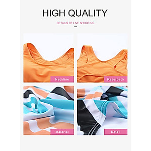 Dokotoo High Waisted Bikini Sets for Women 2024 Beach Scoop Neck Sleeveless Racerback Striped Print Trendy Swimsuit Sexy High Cut Tummy Control Bathing Suit Orange Large