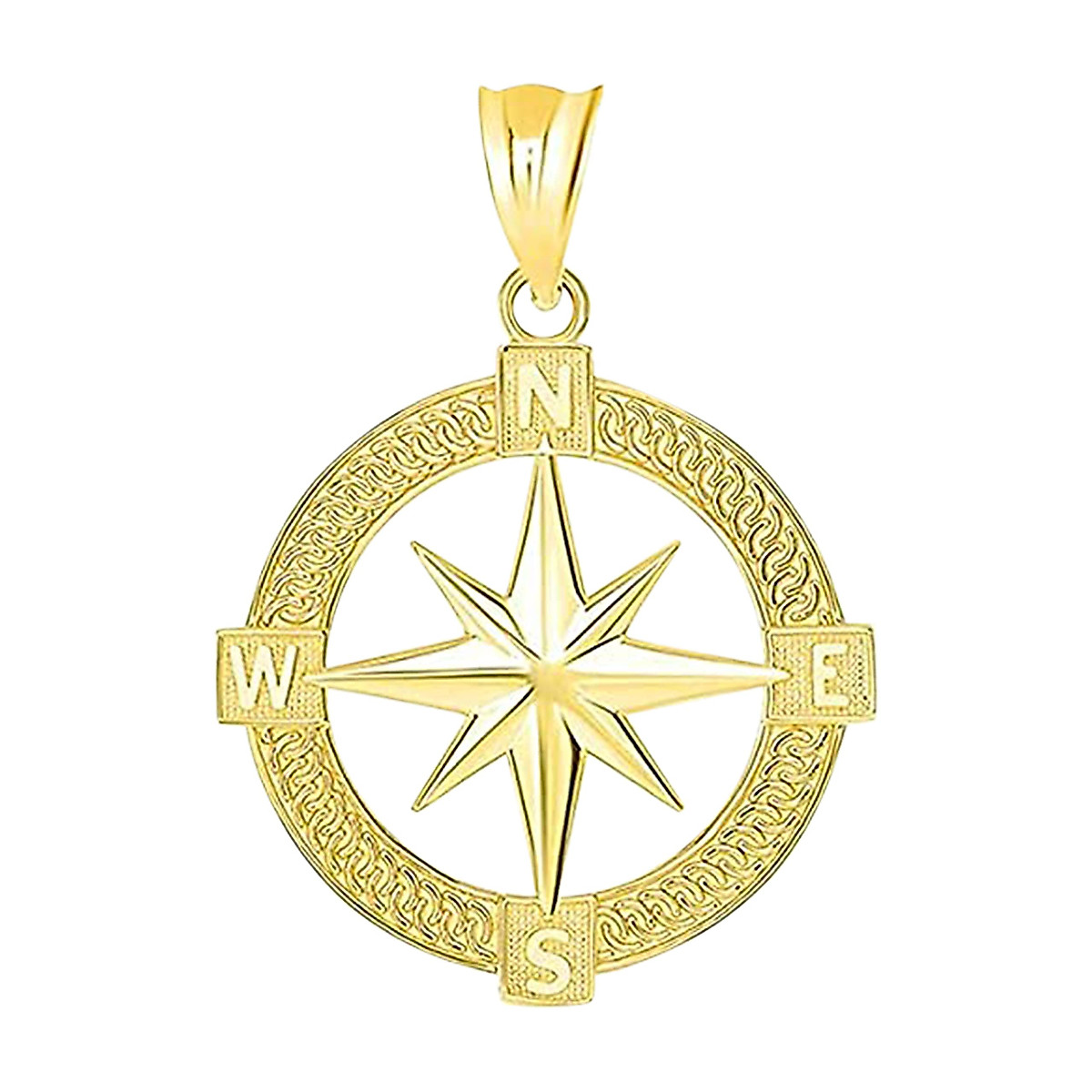 14K Yellow Gold Nautical Compass Charm Pendant - Choice of Metal