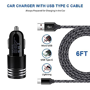 USB Type C Fast Charger for Moto G 5G 2022/G Stylus 5G 2022/G Pure/G Power 2022/G Play 2023/2021/G8 Power/G7 Play/Z4/Z3/Edge 5G UW/One 5G Ace,Quick Charge 3.0 Car Charger Wall Adapter+2Pack 3FT Cable