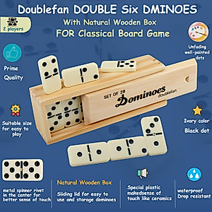 Dominoes Set for Adults, Dominoes Set Double Six, Double 6 Professional Domino Tiles with Spinner in Wooden Box,28 pcs Domino Set 28 Tiles with Natural Wooden Case