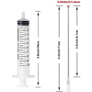 TBTeek 10ml Plastic Measuring Syringe with Long Needle for Feeding Pets, DIY Crafts, Liquid Separation, Measuring, Industrial Application, Ink Cartridge Refill Ink, Perfume Dispensing-6 Pack