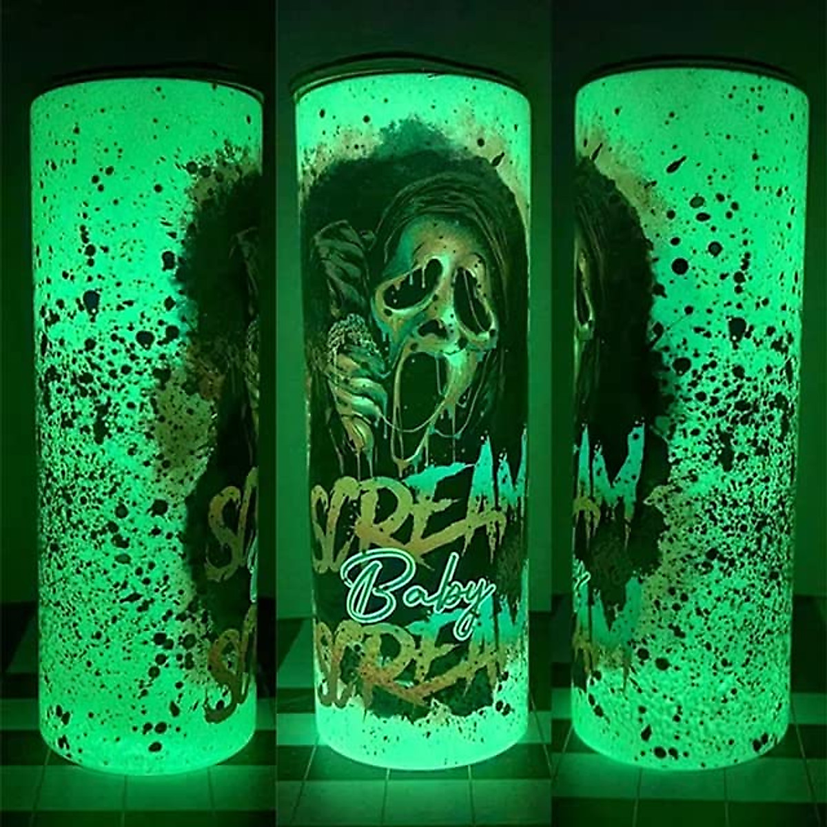 Gteller UV Change Color Sublimation Skinny Tumbler Glow In The Dark, Double Wall Stainless Steel Vacuum Insulated Slim Staight Travel Mug (Blue)