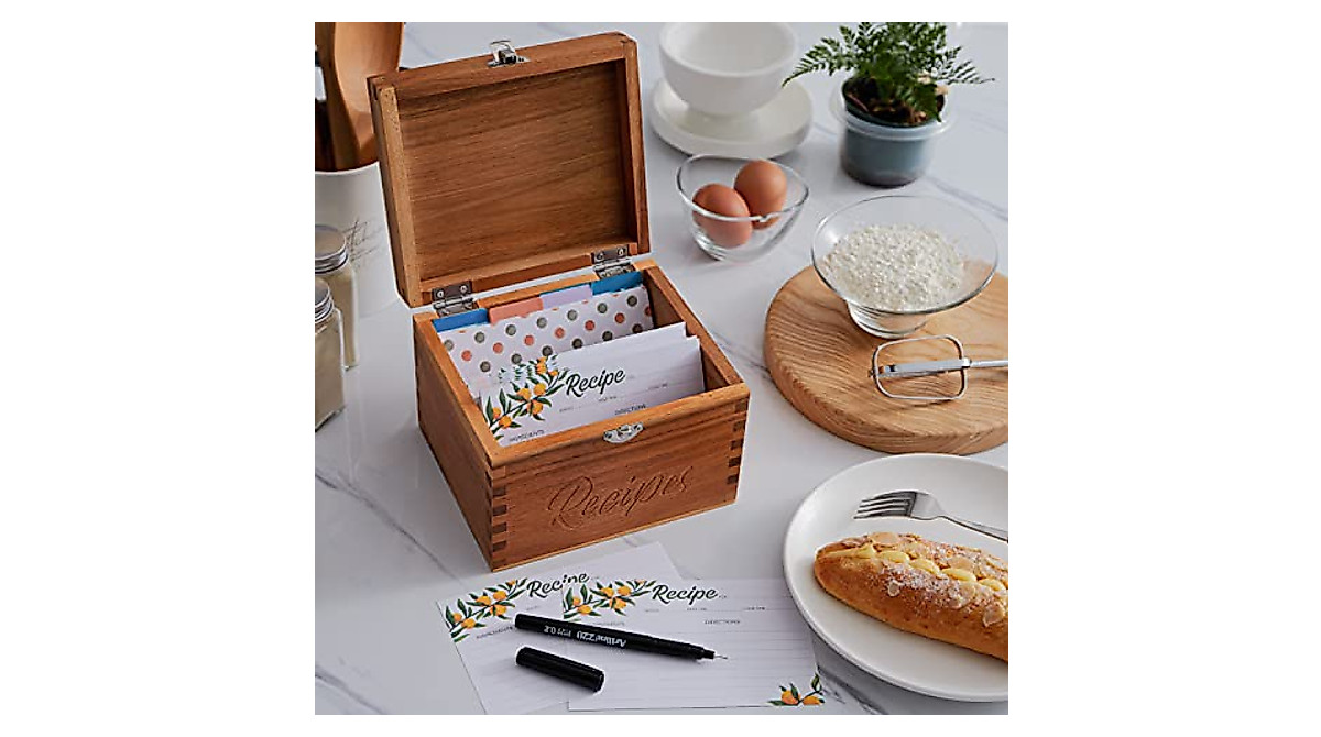 Tidita Acacia Wood Recipe Box - Organize Your Recipes