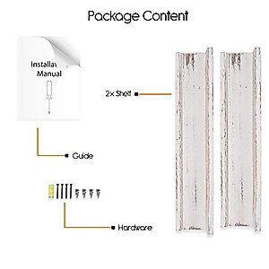 Rustic State Ted Wall Mount Narrow Picture Ledge Shelf Photo Frame Display - 17 Inch Floating Wood Shelves for Living Room Office Kitchen Bedroom Bathroom Décor - Washed White - Set of 2