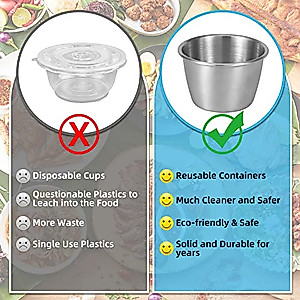 UPTRUST Salad Dressing Containers To Go, 6x2.4oz Dressing Containers for Lunch Box, Stainless Steel Condiment Containers with Lids, Rainbow Color Reusable Small Dipping Sauce Cups Set