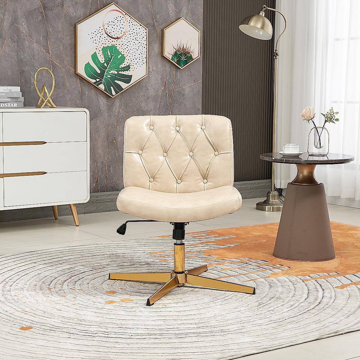 Targawerelax Criss Cross Desk Chair, Adjustable Office Chair no arms, Crisscross Chair, Home Office Desk Chairs no Wheels Cross Legged Office Chair Vanity Chair Computer pc Chair for Small Spaces