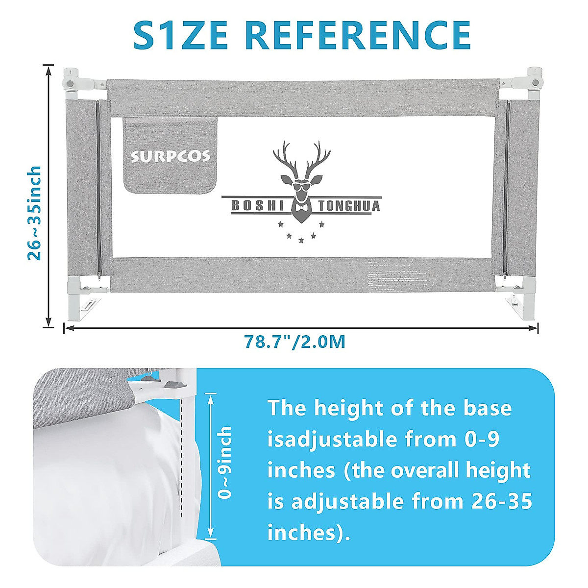SURPCOS Bed Rails for Toddlers -New Upgraded Extra Long Bed Guardrail for Kids Great Fit for Twin, Double, Full-Size Queen & King Mattress (One Side 78.7 x 26 Inch, Buck)