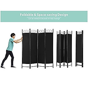 4 Panel, 6FT Room Dividers and Folding Privacy Screens, Freestanding Room Dividers with Steel Frame for Home Office Dorm Hotel Separation, Portable Wall Divider for Room Separation