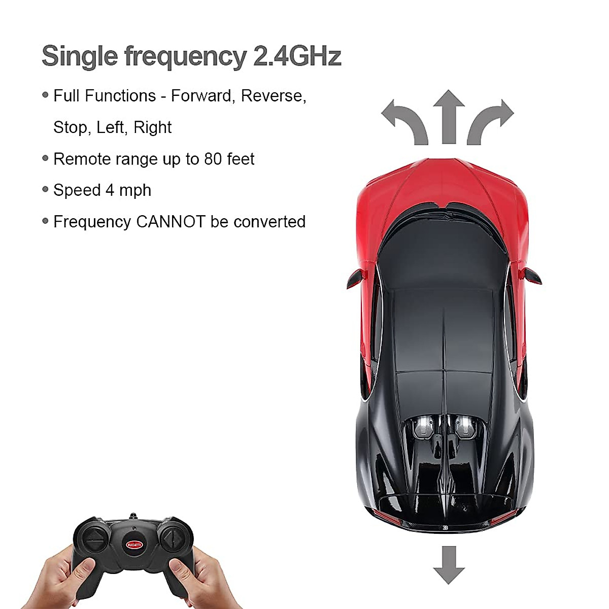 RASTAR Bugatti Toy Car, 1/24 Scale Bugatti Chiron RC Model Car, Red