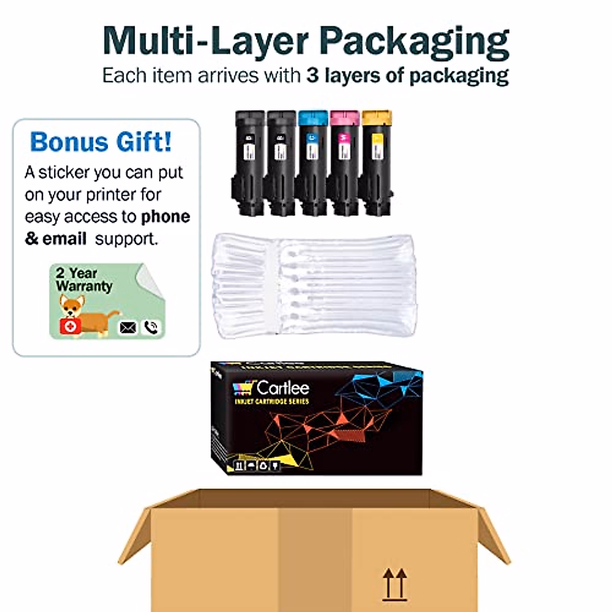 Cartlee 5 Compatible Toner Cartridges Replacement for Dell H825 Toner H625cdw S2825 MFP H625CDW S2825CDN H625 CDW H825cdw Smart Color Printer Ink (2 Black, 1 Cyan, 1 Magenta, 1 Yellow)