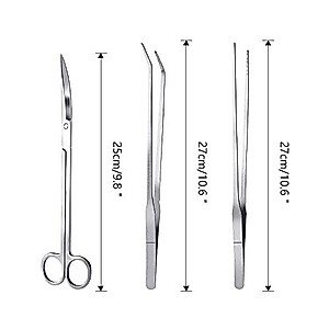 KR Harmony Aquascape Tools 3 in 1 Aquarium Scissors Tweezers Stainless Steel Anti Rust Aquatic Plant Tools for Fish Tank Clean