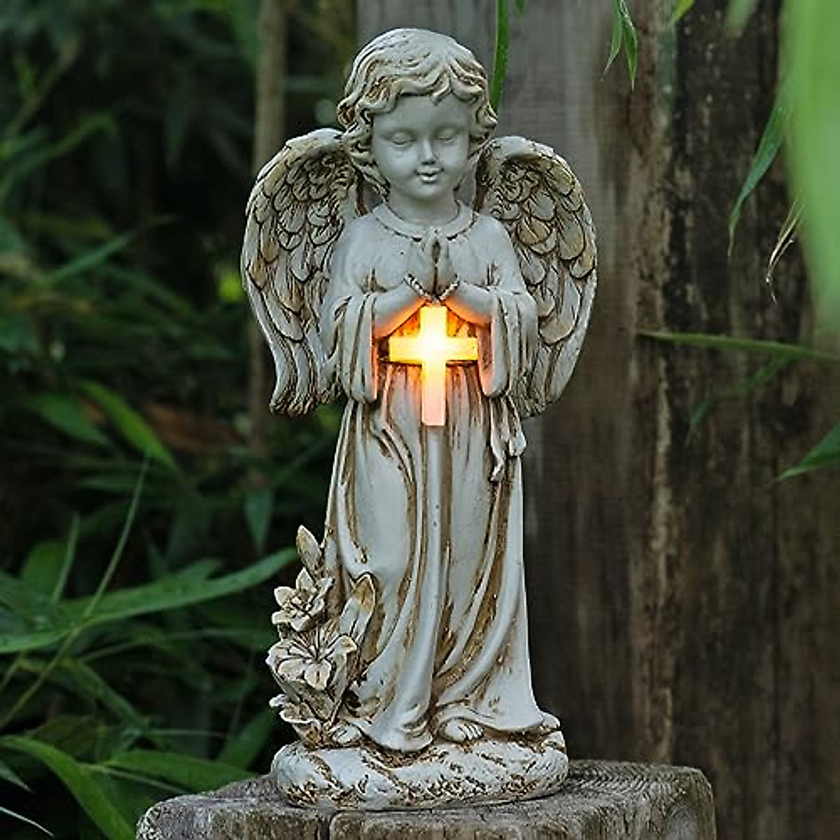 Garden Angel Statue with Solar Light - Resin Memorial Decor