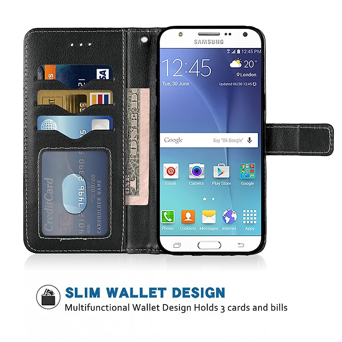 FDCWTSH Compatible with Samsung Galaxy J5 2015 Wallet Case Wrist Strap Lanyard Leather Flip Cover Card Holder Cell Phone Cases for Glaxayj5 Glaxay GalaxyJ5 SM J500 J500F J500H Black