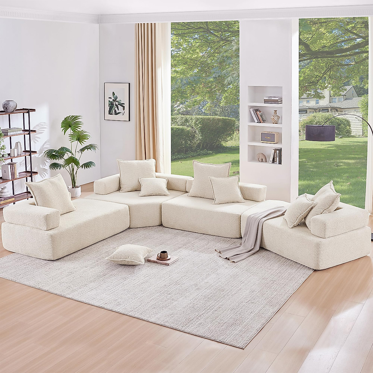 FREESNOOZE Oversized Modular U Shaped Sectional Sofa, Modern Minimalist Boucle Sofa for Living Room, 4PC Free Combination, Beige