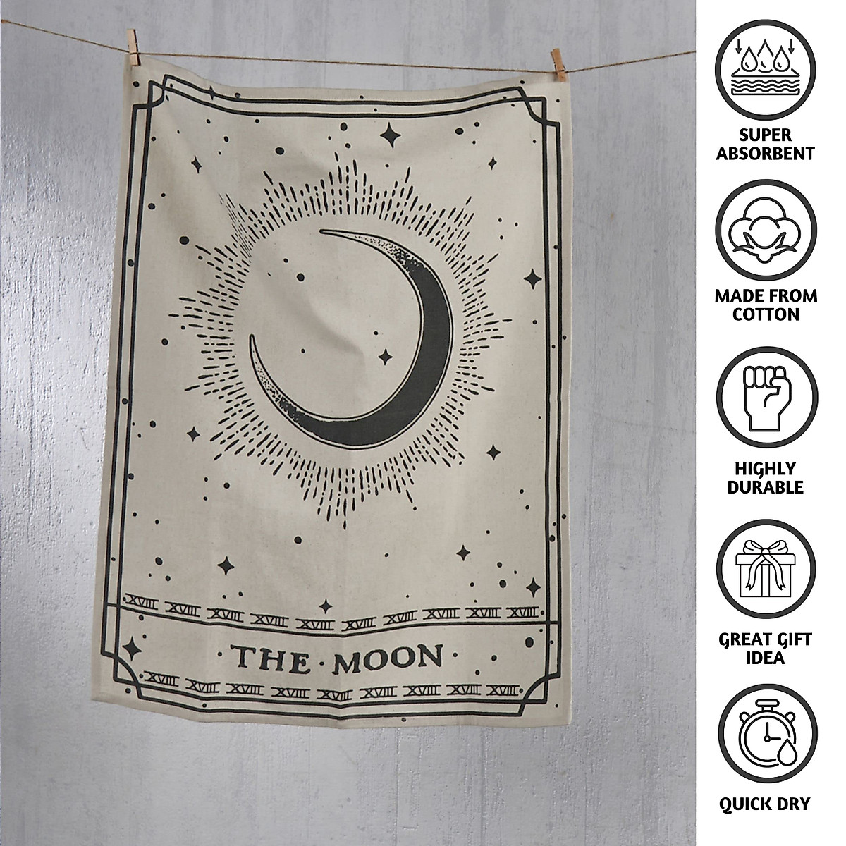 Folkulture Tea Towels or Kitchen Towels with Hanging Loop, 20x26 Inches Boho Dish Towels as, 100% Cotton Modern Dish Towels, Flour Sack Hand Towel for Farmhouse Décor, Set of 3, Tarot