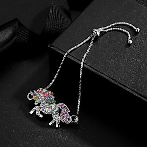 ALoveSoul Silver Tone Little Princess Rainbow Unicorn Bracelet Ladies Fashion Bracelets Gift for Women