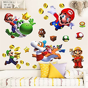 Mario Wall Decals Background Wall Stickers Peel and Stick Wall Art Decor for Kids Boys Girls Bedroom Nursery Living Room and Door