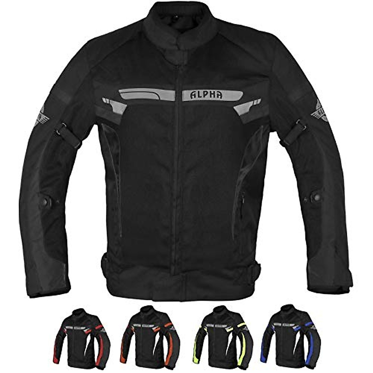 ALPHA CYCLE GEAR BREATHABLE BIKERS RIDING PROTECTION MOTORCYCLE JACKET MESH CE ARMORED (BLACK WIND, LARGE)