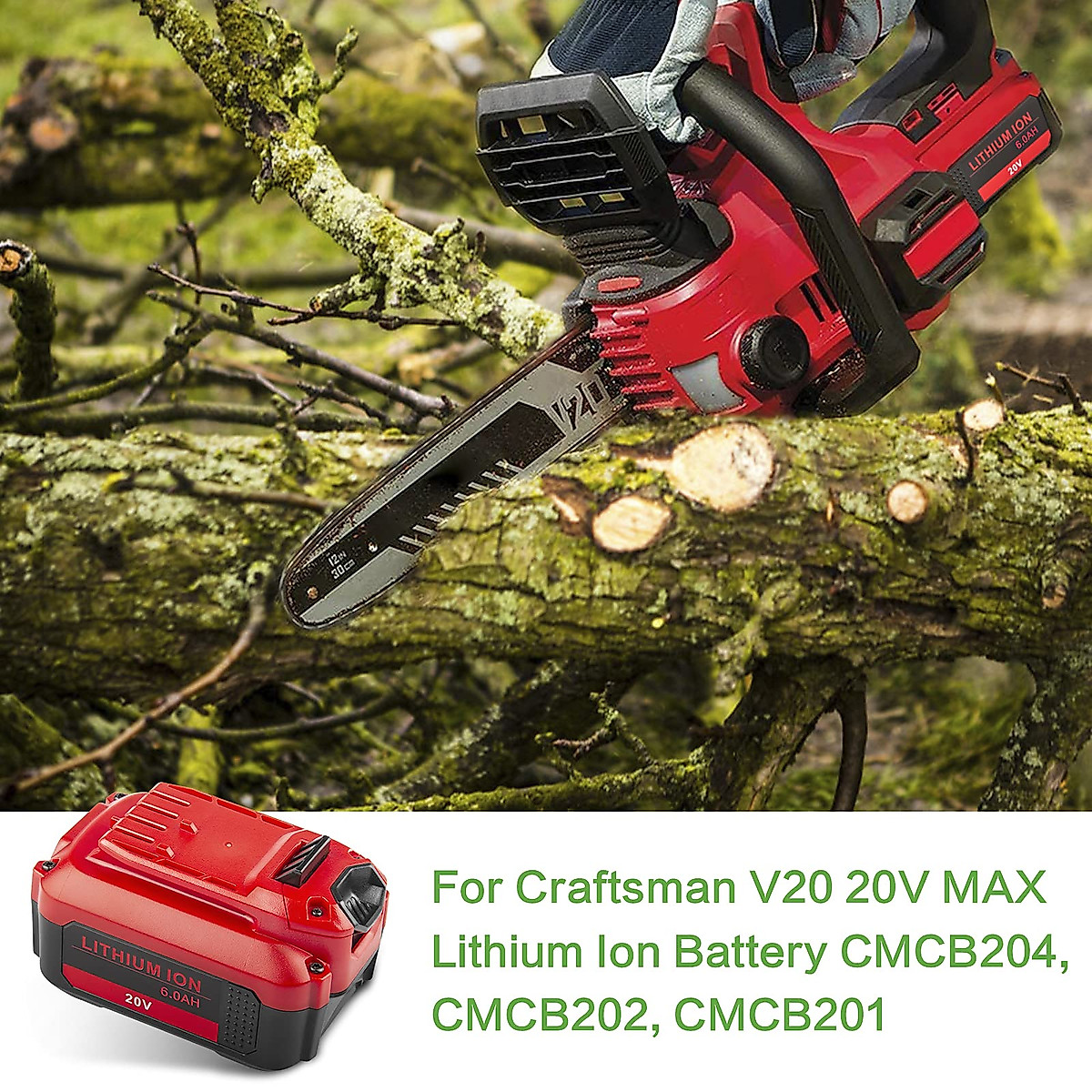 ARyee CMCB202 CMCB205 6.0Ah 20V Battery Replacement for Craftsman 20V Lithium Battery CMCB204 CMCB204-2 CMCB202 CMCB202-2 CMCB201 CMCB206 CMCS500B CMCD700C Craftsman V20 Battery