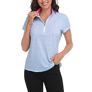 LRD Women's Golf Polo Shirts Short Sleeve Tennis Shirt UPF 30 Quarter Zip Up Mini Abstract/Pink - XS