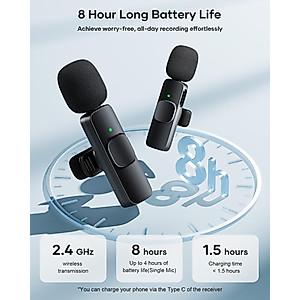KUKIHO 2 Pack Wireless Lavalier Microphone for iPhone iPad and Android Phone, Lapel Mic Plug and Play Wireless Mic Noise Reduction Microphone for Video Recording Interview Podcast Vlog YouTube Tiktok