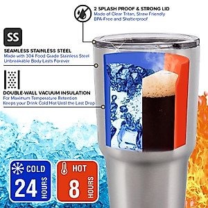 CHILLOUT LIFE Stainless Steel Travel Mug with Handle 30 oz – 6 Piece Set. Tumbler with Handle, Straw, Cleaning Brush & 2 Lids. Double Wall Insulated Large Coffee Mug Bundle