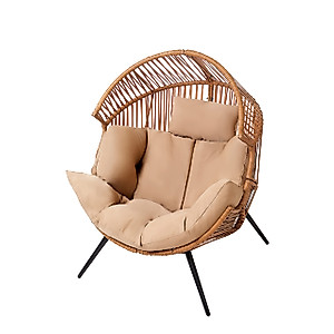 LUCKYBERRY Patio Outdoor & Indoor Egg Chair PE Rope Open Weave Egg Chair with Stand Lounge Chair for Front Porch, Backyard, Living Room, Bedroom,Beige